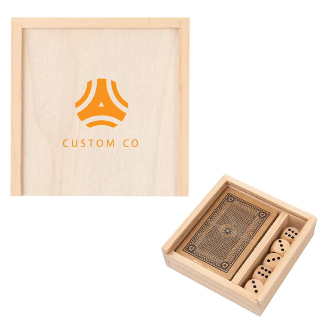 Customizable Kraft Paper Playing Cards and Wooden Dice Set | Ethical Swag