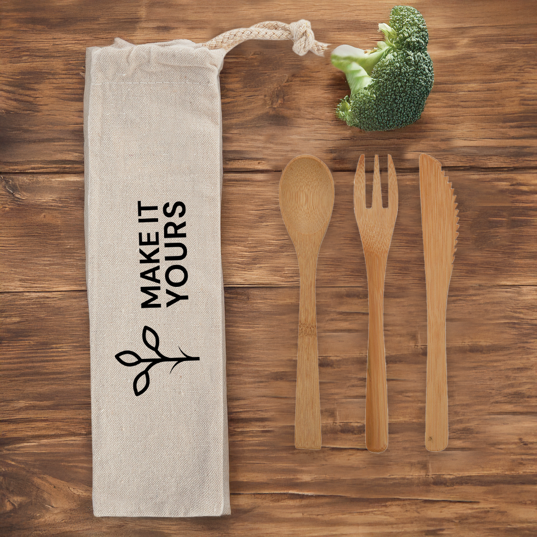 GreenBite 3-Piece Bamboo Utensil Set in Travel Pouch | Ethical Swag
