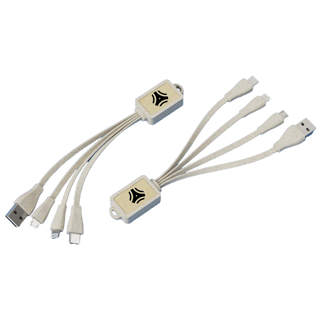 Customizable Wood and Wheat Straw Multi Charging Cable | Ethical Swag