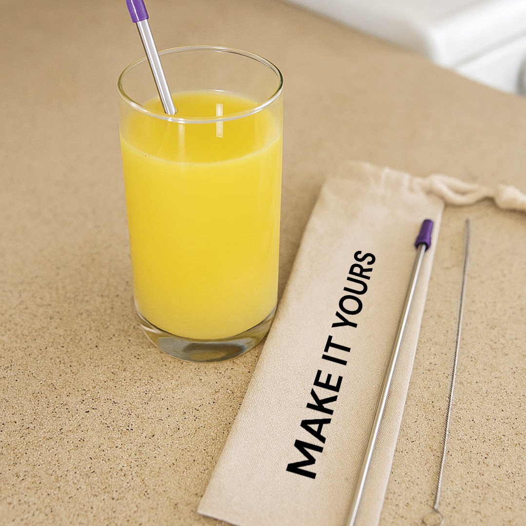 Reusable Stainless Straw Set with Cotton Pouch
