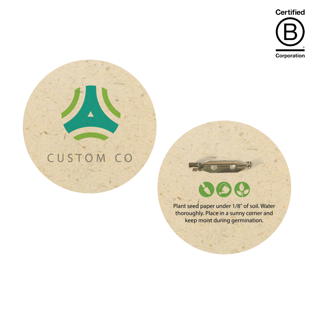 Customizable Double-Sided Circle Seed Paper Button Badges | Ethical Swag